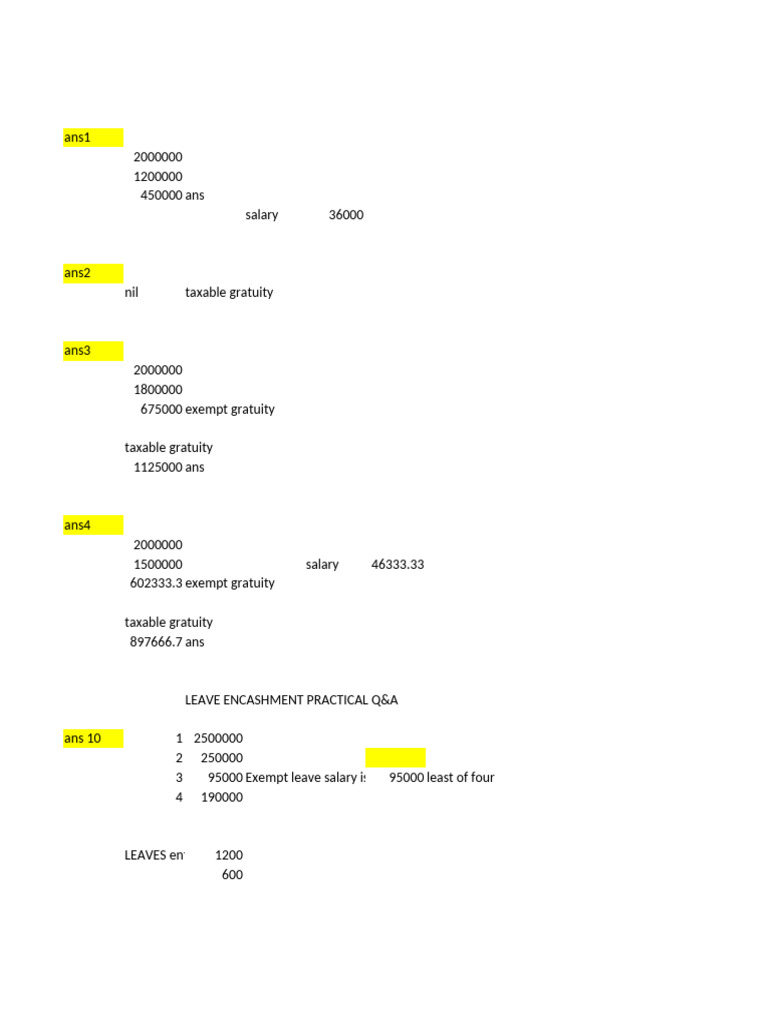 Gratuity Leave Encashment Homework Solution Sheet Lyst1747742811219 | PDF