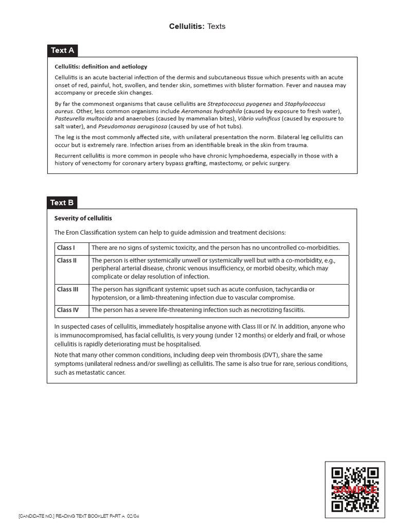 Cellulitis - Reading Part A | PDF | Medical Specialties | Diseases And ...
