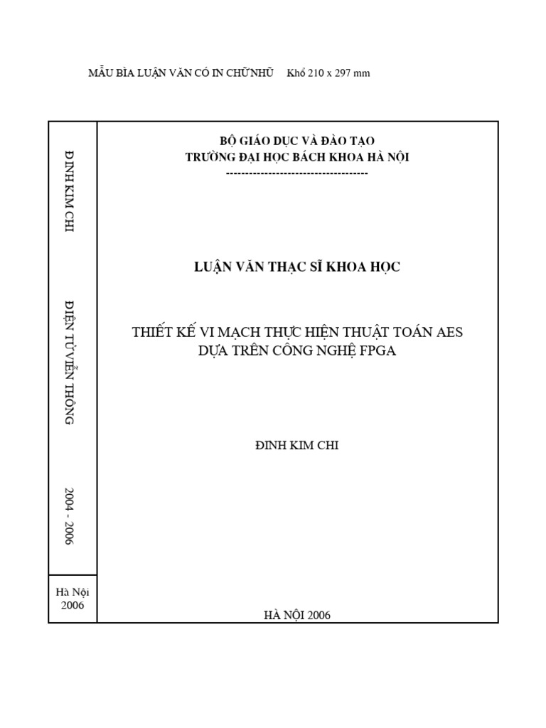 [123doc] Thiet Ke Vi Mach Thuc Hien Thuat Toan Aes Dua Tren Cong Nghe Fpga | PDF