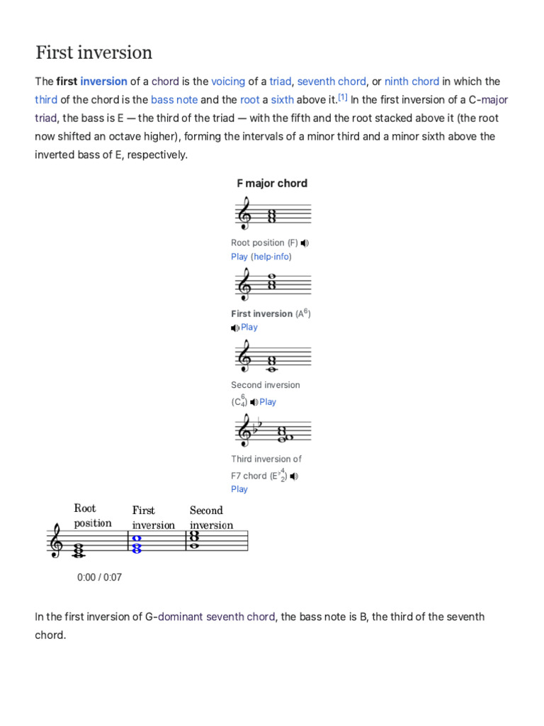 First Inversion - Wikipedia | PDF | Chord (Music) | Elements Of Music