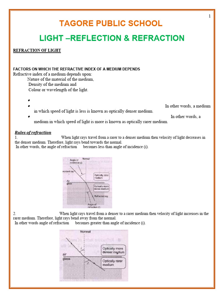 Refraction of Light: Key Concepts and Laws | PDF | Refraction ...