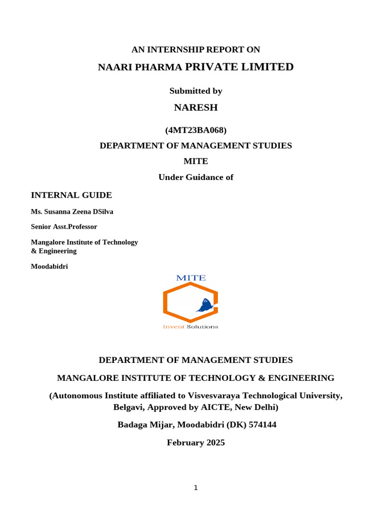 Naresh Internship Report NAARI Pharma 2.2 | PDF | Pharmaceutical ...