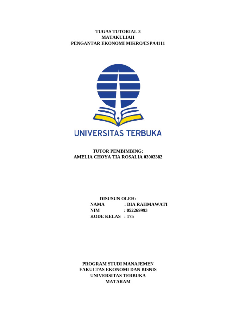 Tugas Tutorial 3 Pengantar Ekonomi Mikro | PDF