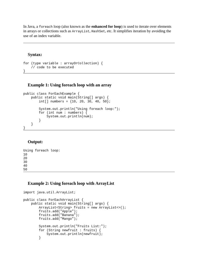 Foreach Loop and Arraylist | PDF | Computer Science | Programming Paradigms
