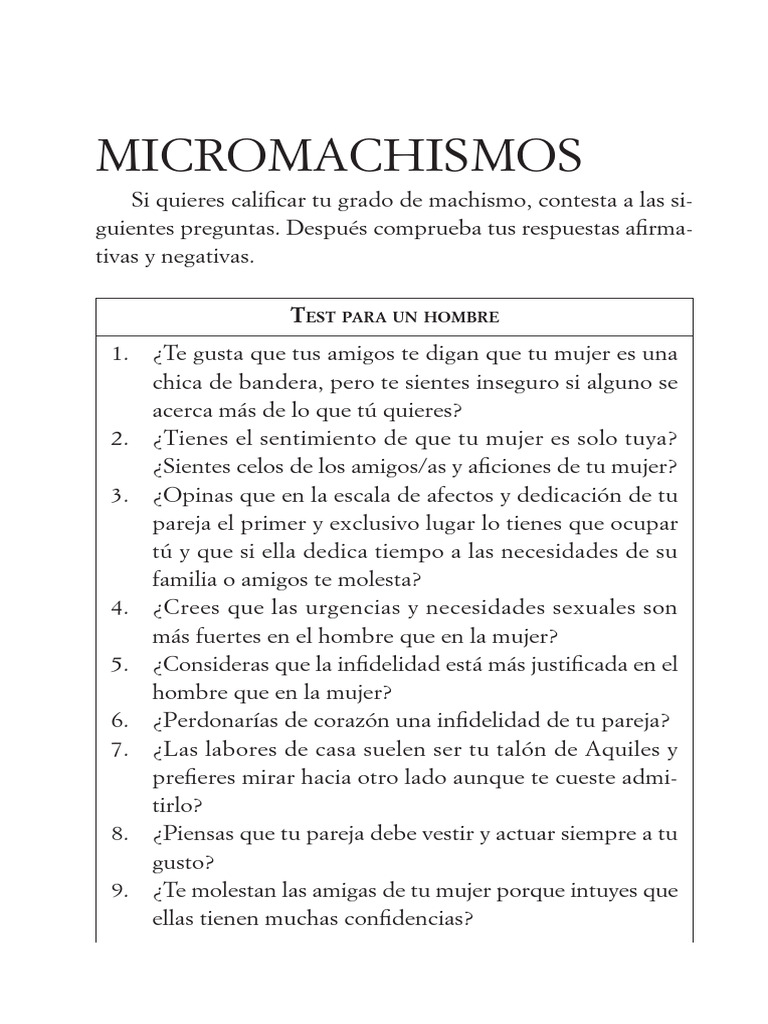 Test de Machismo y Micromachismos | PDF | Infidelidad