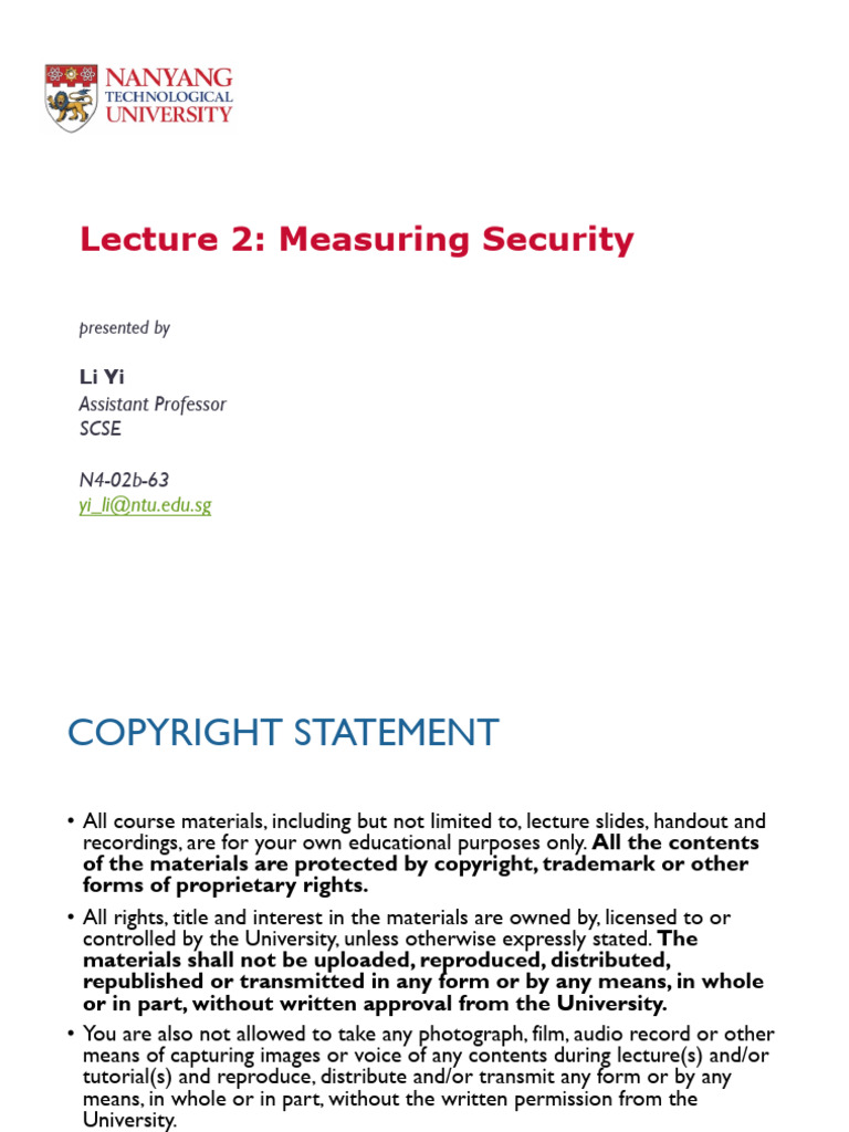SC4012 Lecture 2 Measuring Security | PDF | Computer Security | Security