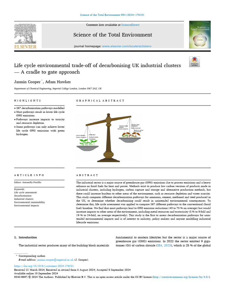 Life Cycle Environmental Trade-Off of Decarbonising UK Industrial ...