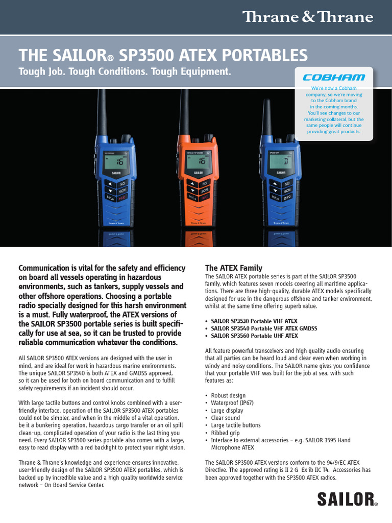 Sailor Sp3500 Atex Product Sheet | PDF | Very High Frequency | Broadcasting