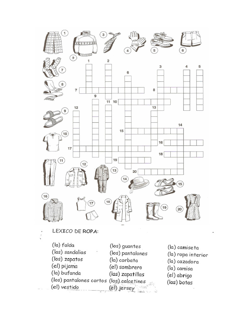 Léxico Ropa - Crucigrama y Más | PDF