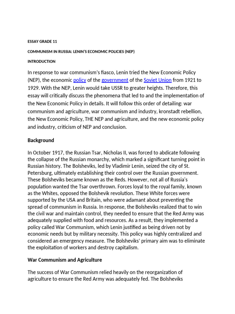 Lenin's NEP: Response to War Communism | PDF | Vladimir Lenin | Communism