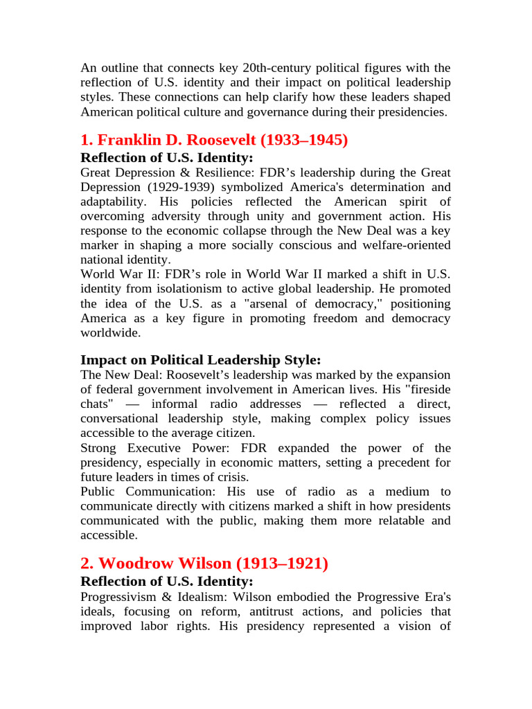US 20th-Century Presidents | PDF | Franklin D. Roosevelt | Conservatism