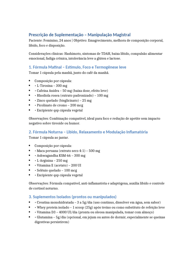 Prescricao Suplementacao Manipulacao Completa | PDF | Vitamina | Suplementos alimentares