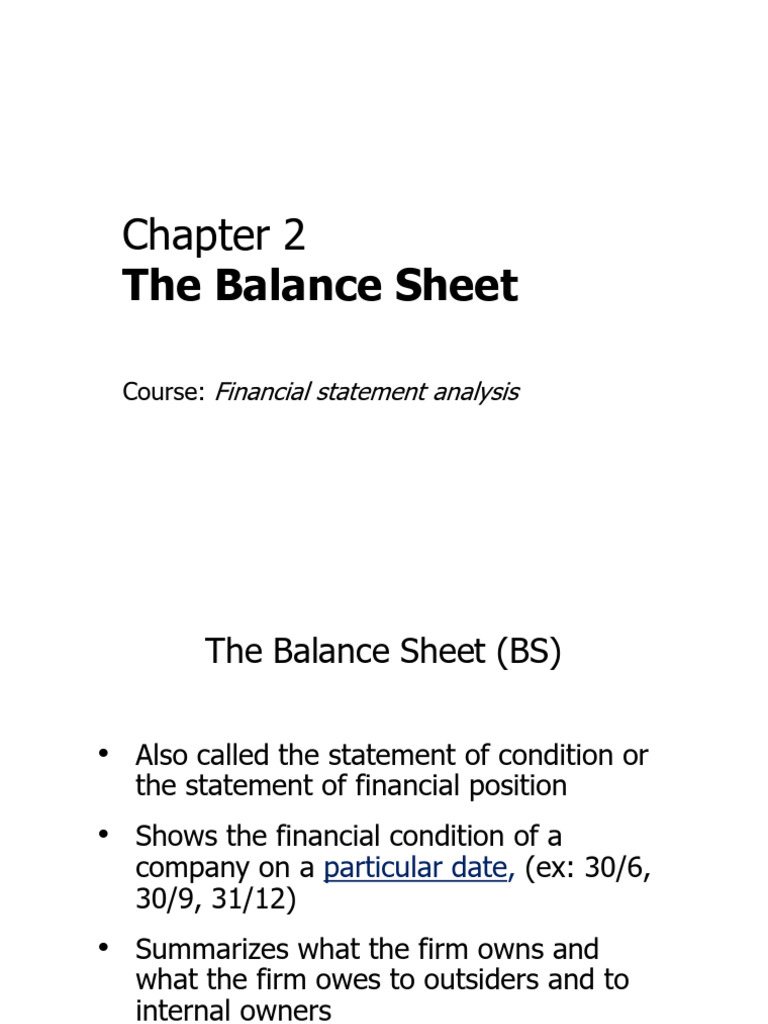 Chapter 2-Balance Sheet | PDF | Equity (Finance) | Depreciation