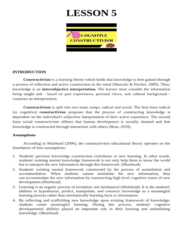 Lesson 5 - Cognitive Constructivism | PDF | Constructivism (Philosophy ...