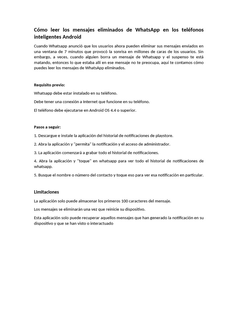 Cómo Leer Los Mensajes Eliminados de WhatsApp en Los Teléfonos ...