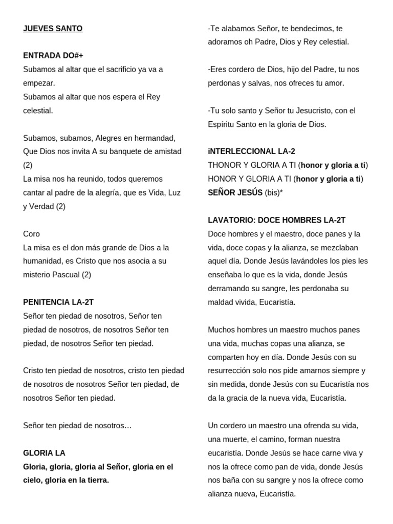 Cantos Jueves Santo | PDF | eucaristía | Cristo (título)