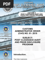 Cao-01-2019 Post Clearance Audit and Prior Disclosure Program | PDF