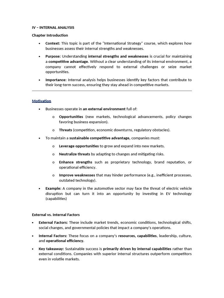 Chapter 4 Internal Analysis | PDF | Strategic Management | Competitive ...
