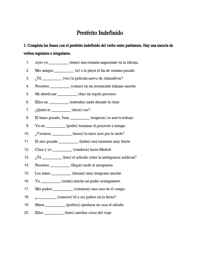 Pretérito Indefinido _Worksheet | PDF