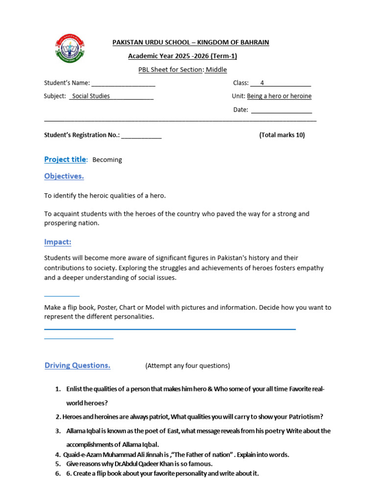 Social Studies PBL - Being A Hero or Heroine | PDF