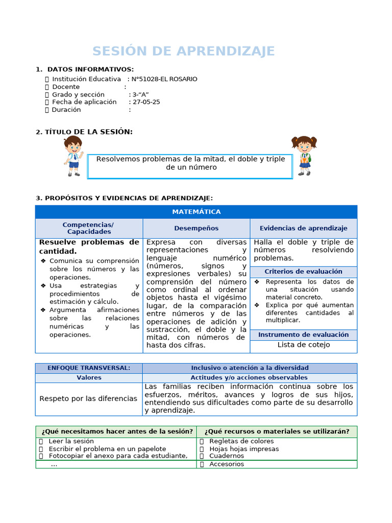 Sesion de Aprendizaje Doble y Triple | PDF | Aprendizaje | Evaluación