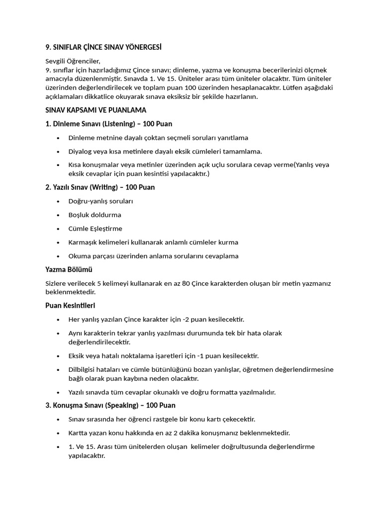 Siniflar Sinav Yonergesi | PDF