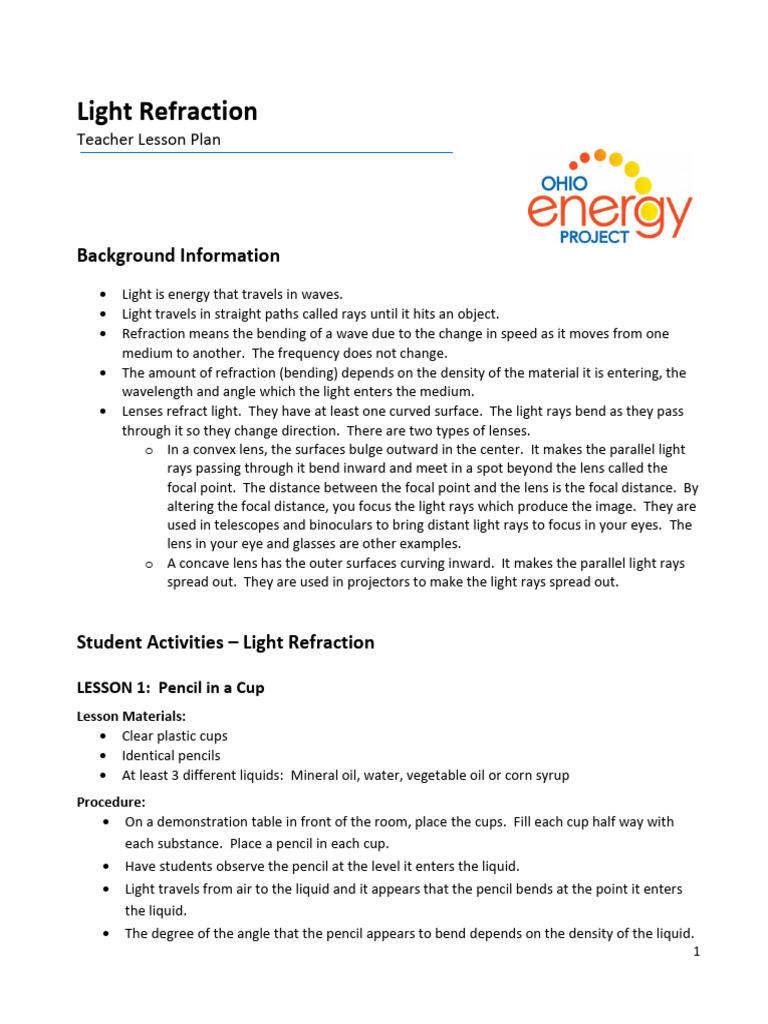 5L12 Light Refraction T Lesson | PDF | Refraction | Light