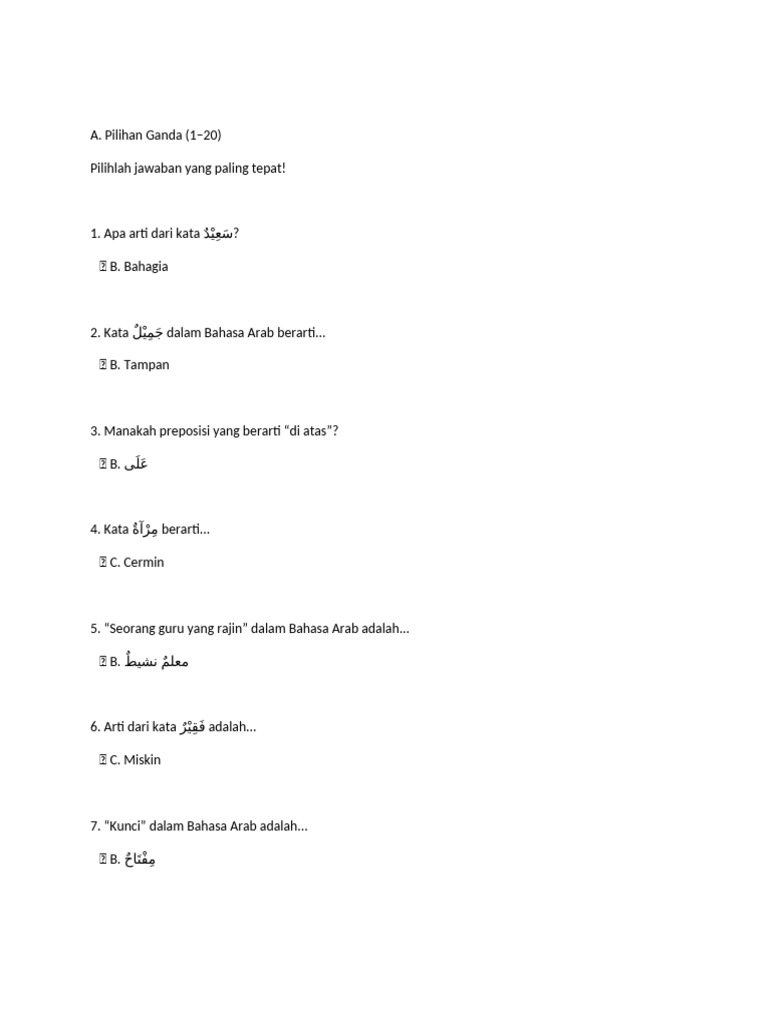 Kosa Kata dan Tata Bahasa Arab | PDF