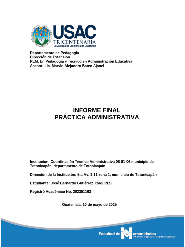 Portada y Separadores Final Practica Administrativa 2025 | PDF