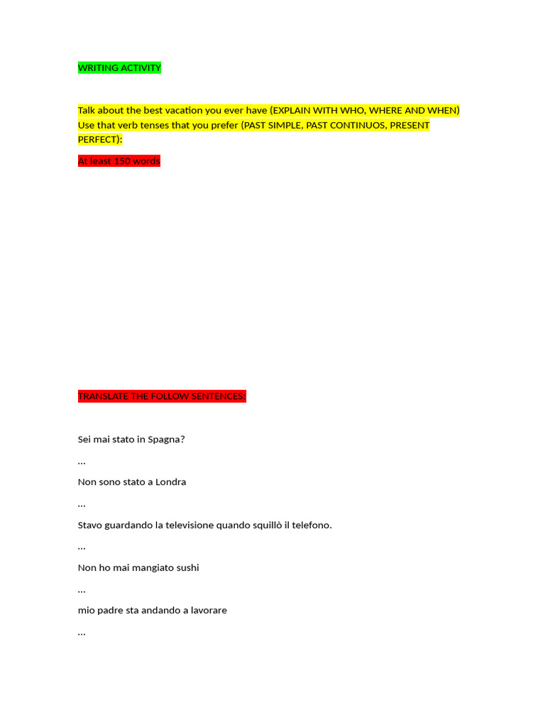 Writing Activity | PDF