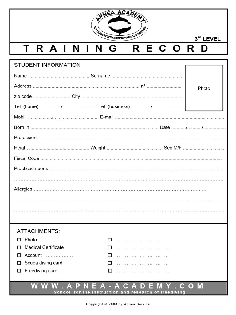 3rd Level Freediving Training Record | PDF | Swimming | Underwater Diving