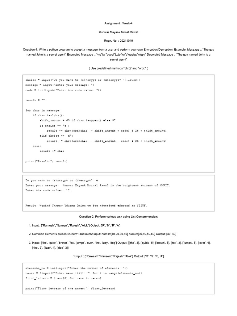 Kunwar Mayank 20241049 Week4 | PDF | Encryption | Computer Programming