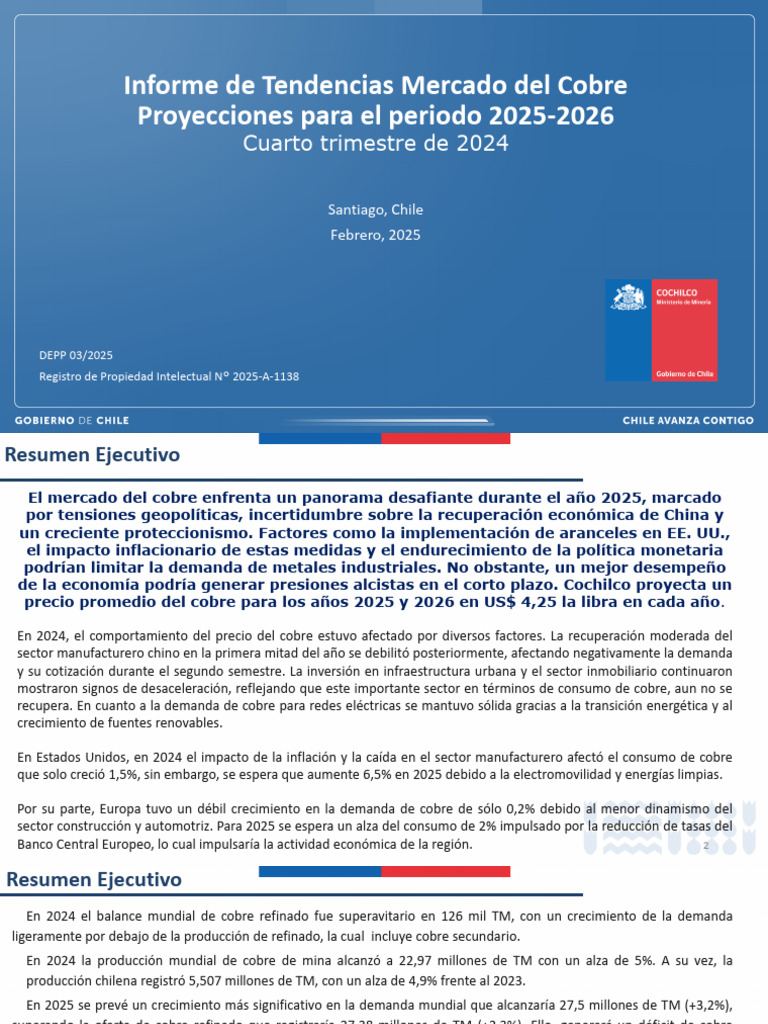 Informe de Tendencias Del Mercado Del Cobre. Proyecciones 2025 2026. Cuarto Trimestre de 2024 ...
