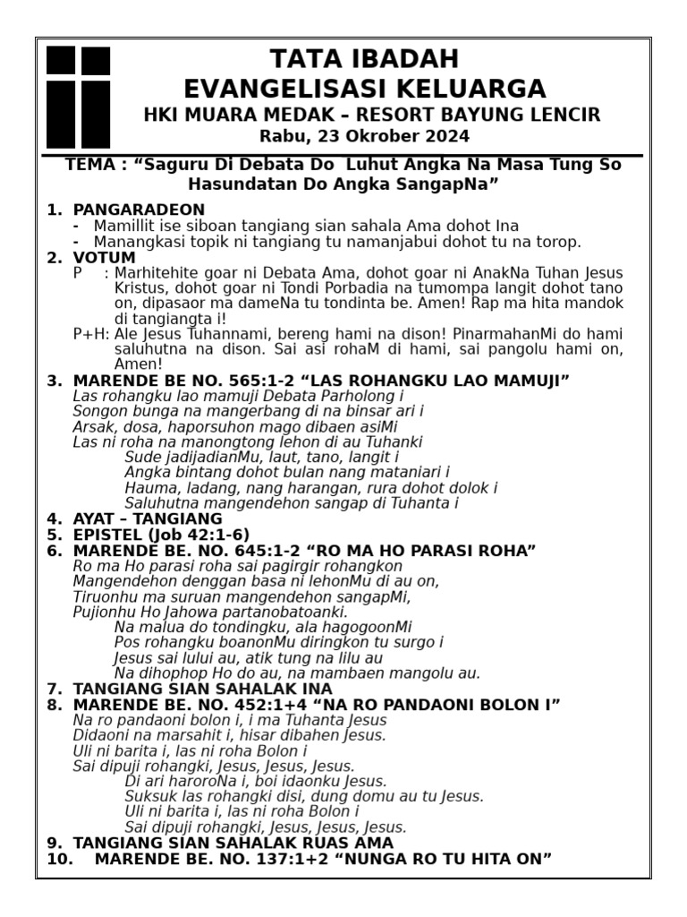 Ibadah Partangiangan 14 Dung Trinitatis | PDF