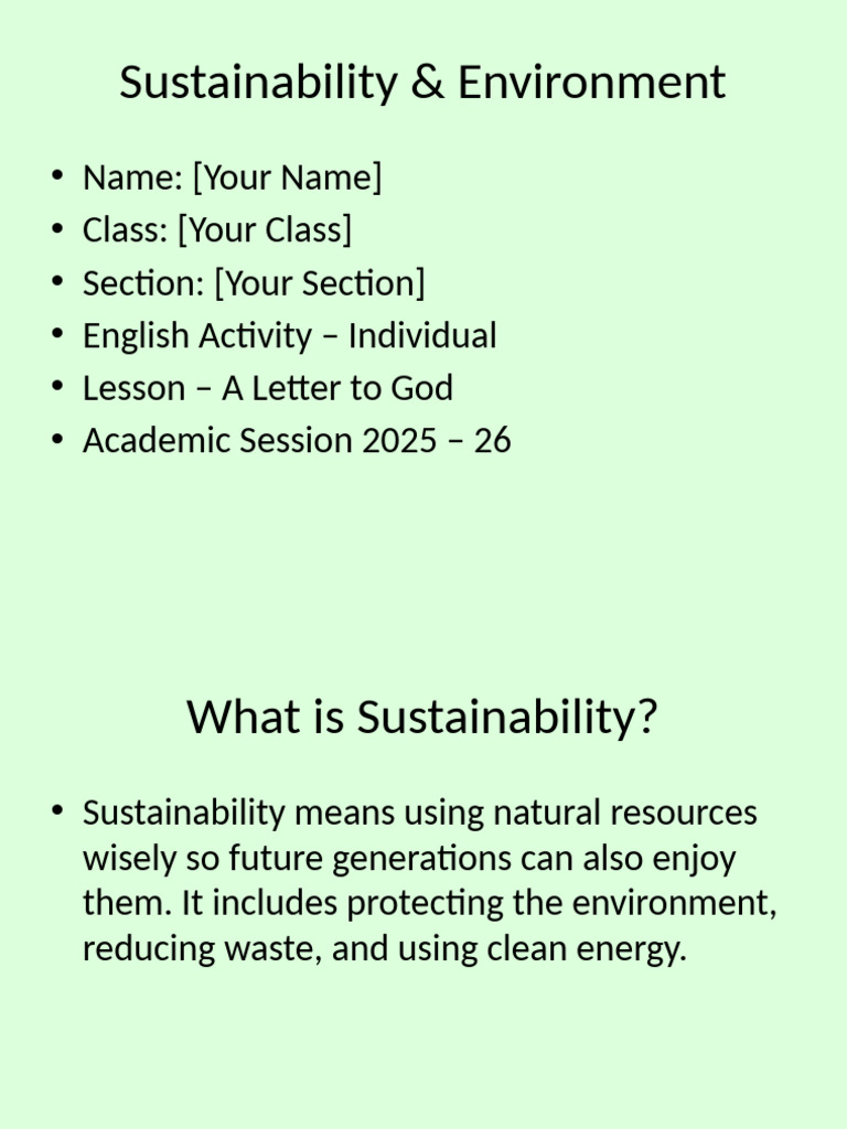 Sustainability and Environment Presentation Visual | PDF