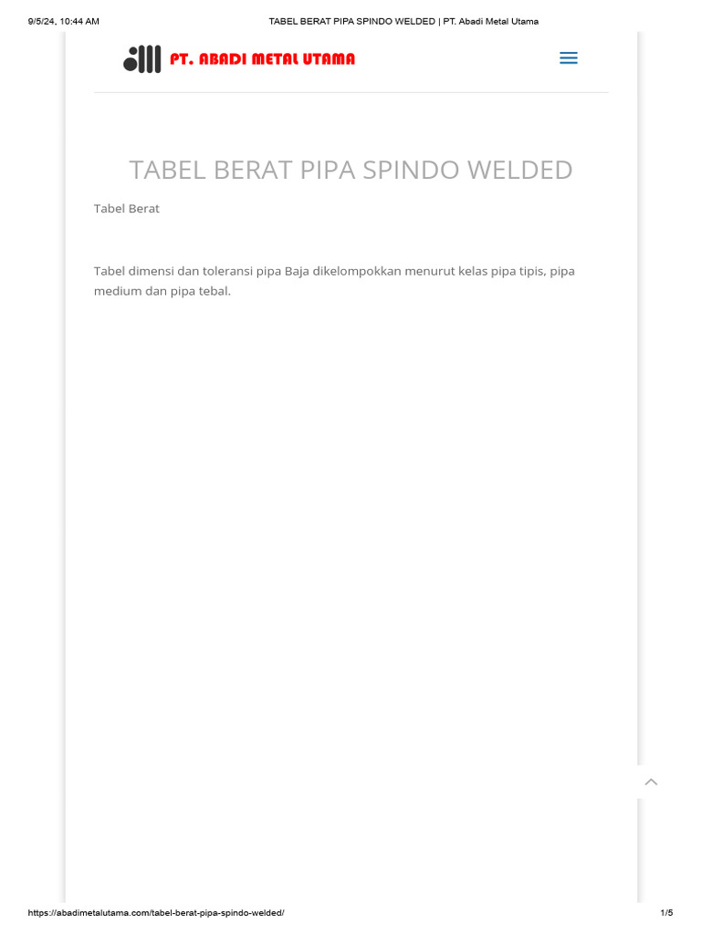 Tabel Berat Pipa Spindo Welded | PDF
