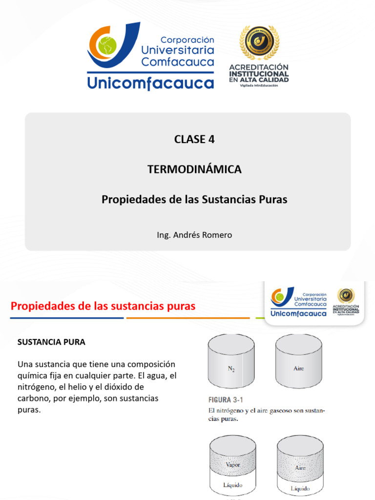 CLASE 4 TERMODINÁMICA Propiedades Sustancias Puras | PDF | Fase (materia) | Vapor de agua