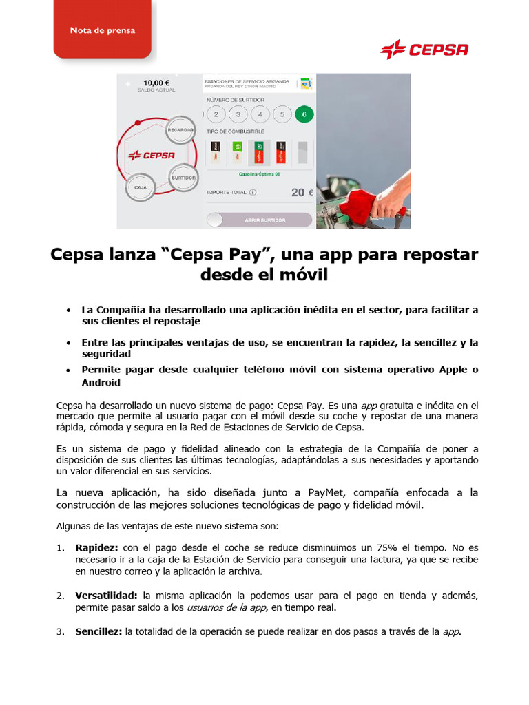 Cepsa Lanza CepsaPay | PDF | Aplicación movil