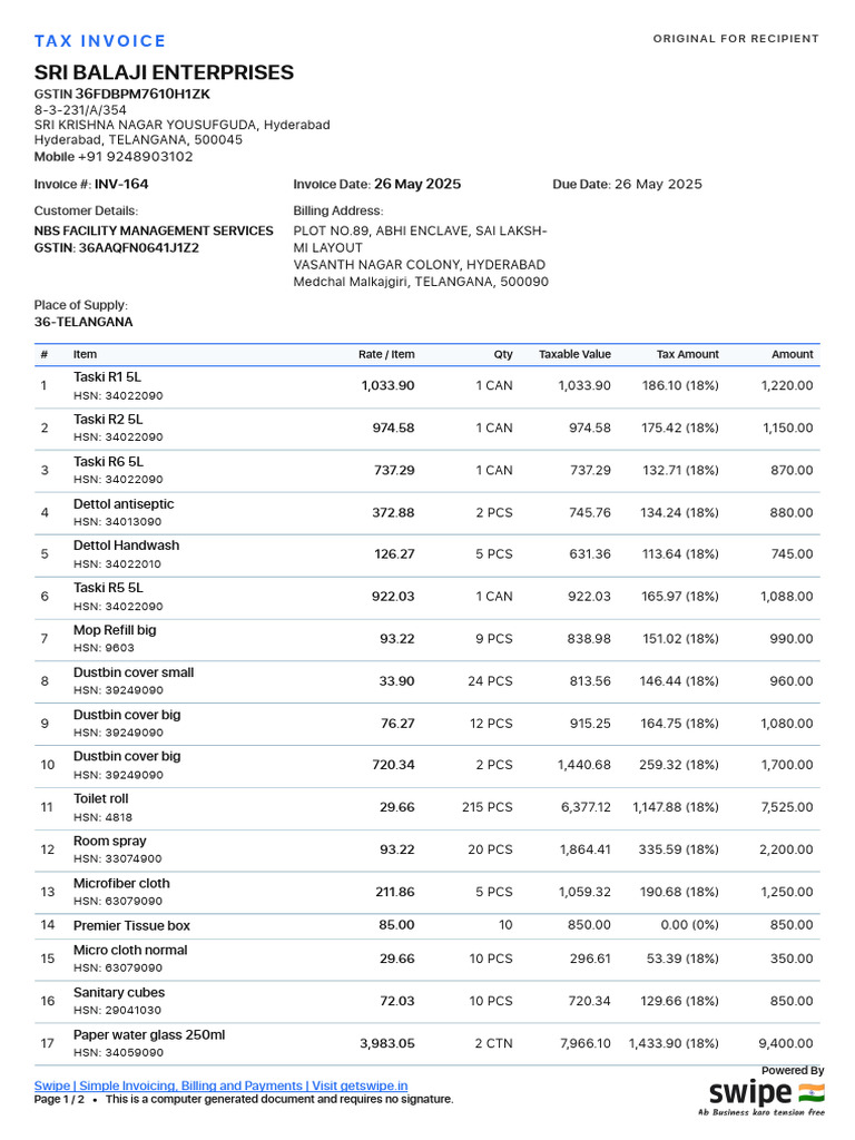 Inv-164 - NBS Facility Management Services | PDF | Payments