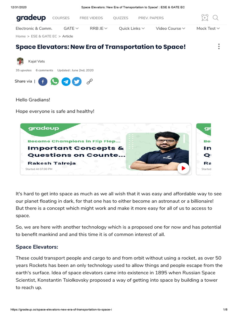 Space Elevators - New Era of Transportation To Space! - ESE & GATE EC ...
