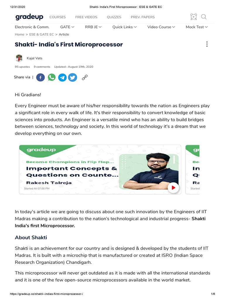 Shakti - India's First Microprocessor - ESE & GATE EC | PDF | Central Processing Unit | Multi ...