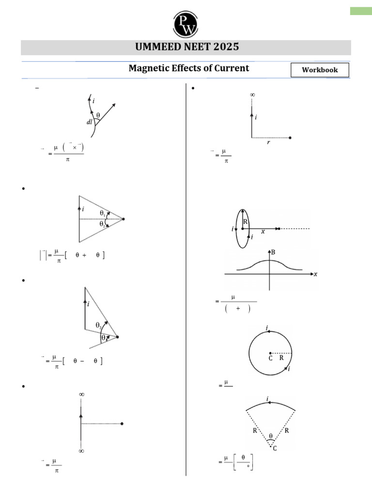 Workbook + Practice Sheet Magnetic Effects of Current Physics Ummeed ...