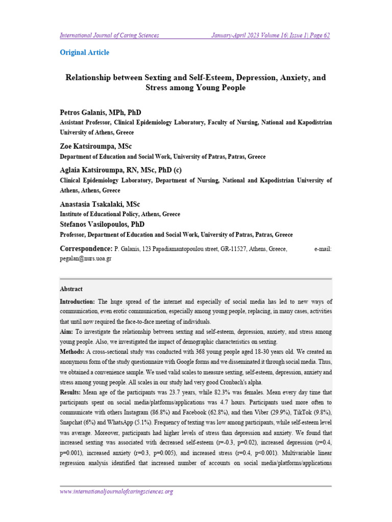 Relationship Between Sexting A | PDF | Self Esteem | Behavioural Sciences