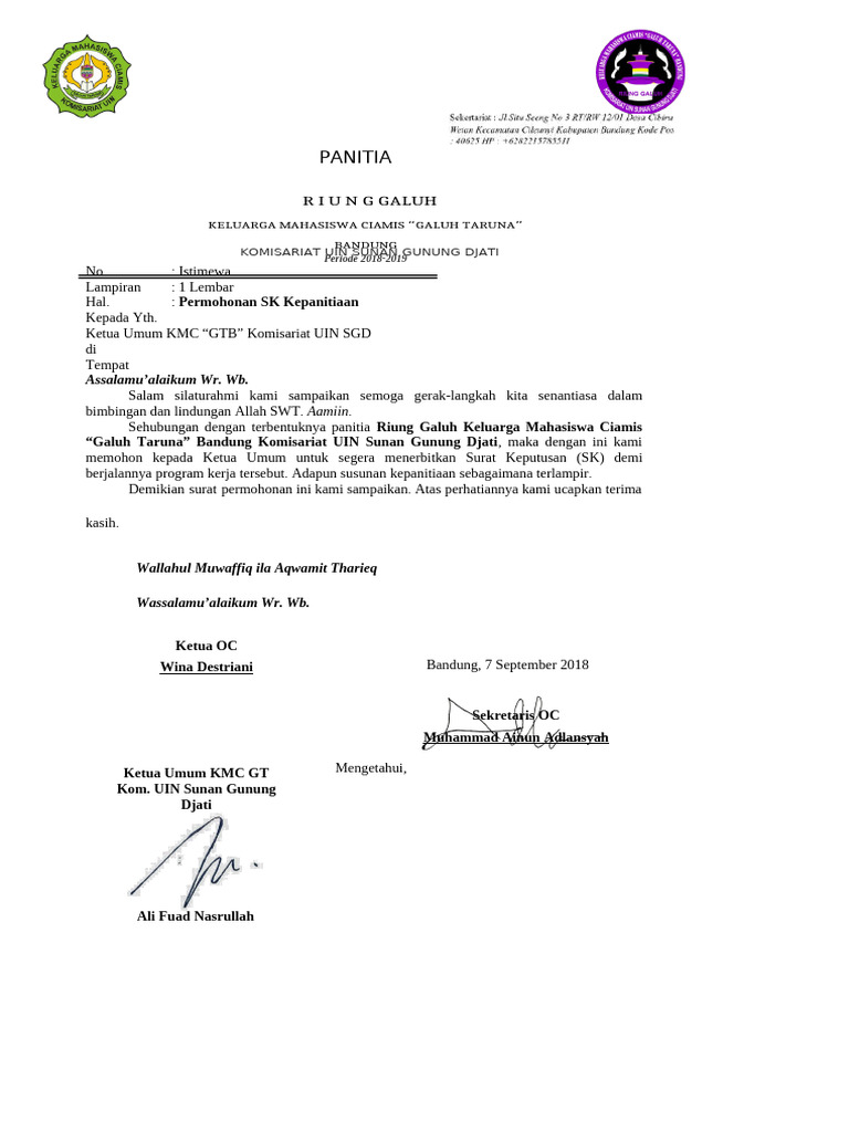 Surat Pengajuan SK Panitia | PDF