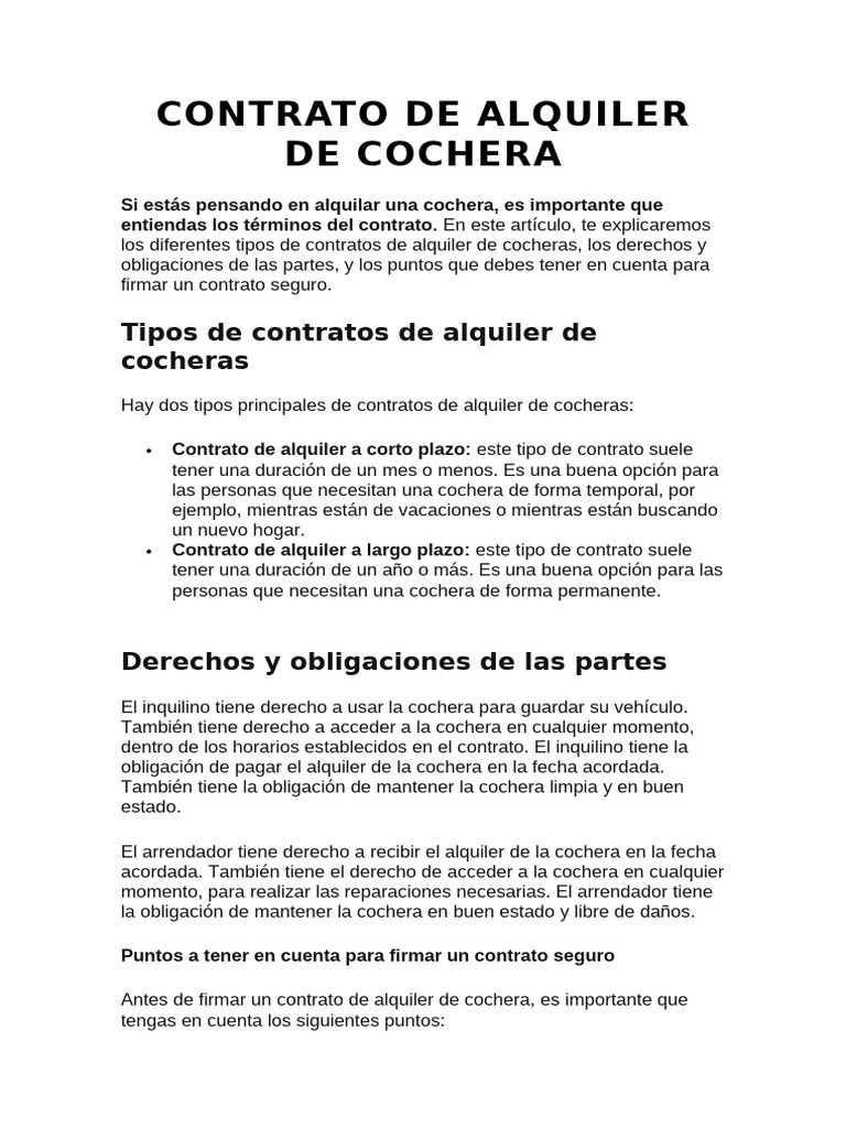 Tips de Alquiler de Cochera | PDF