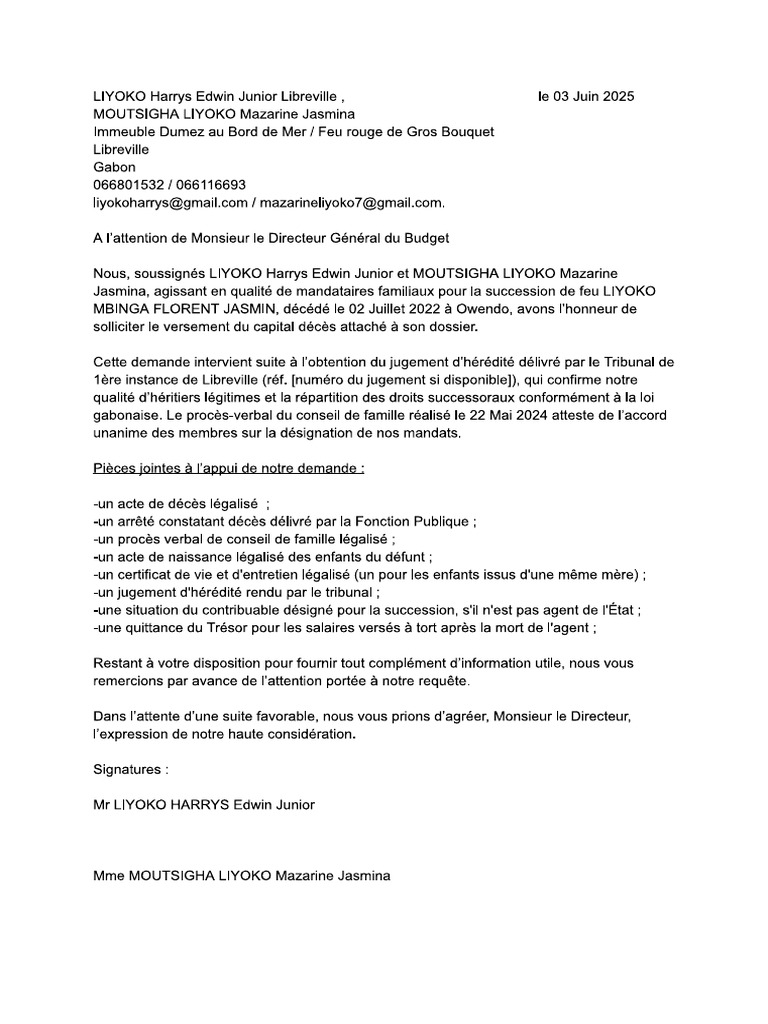 Lettre Demande Capital Décès | PDF