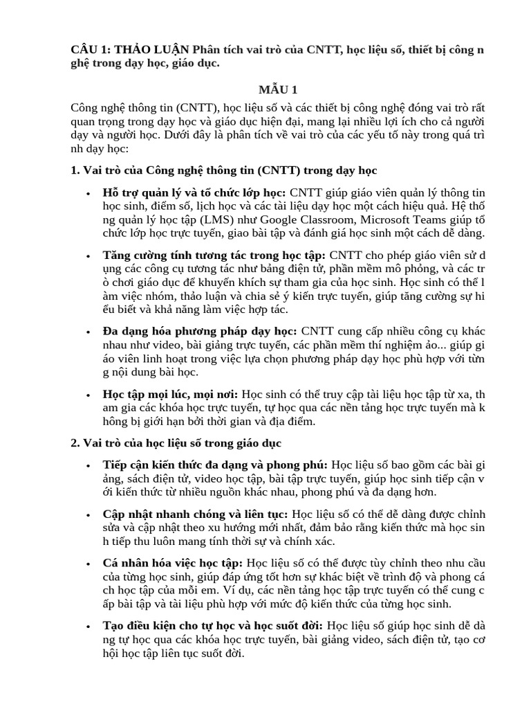 Phan Tich Vai Tro Cua CNTT Hoc Lieu So Thiet Bi Cong Nghe Trong Day Hoc ...