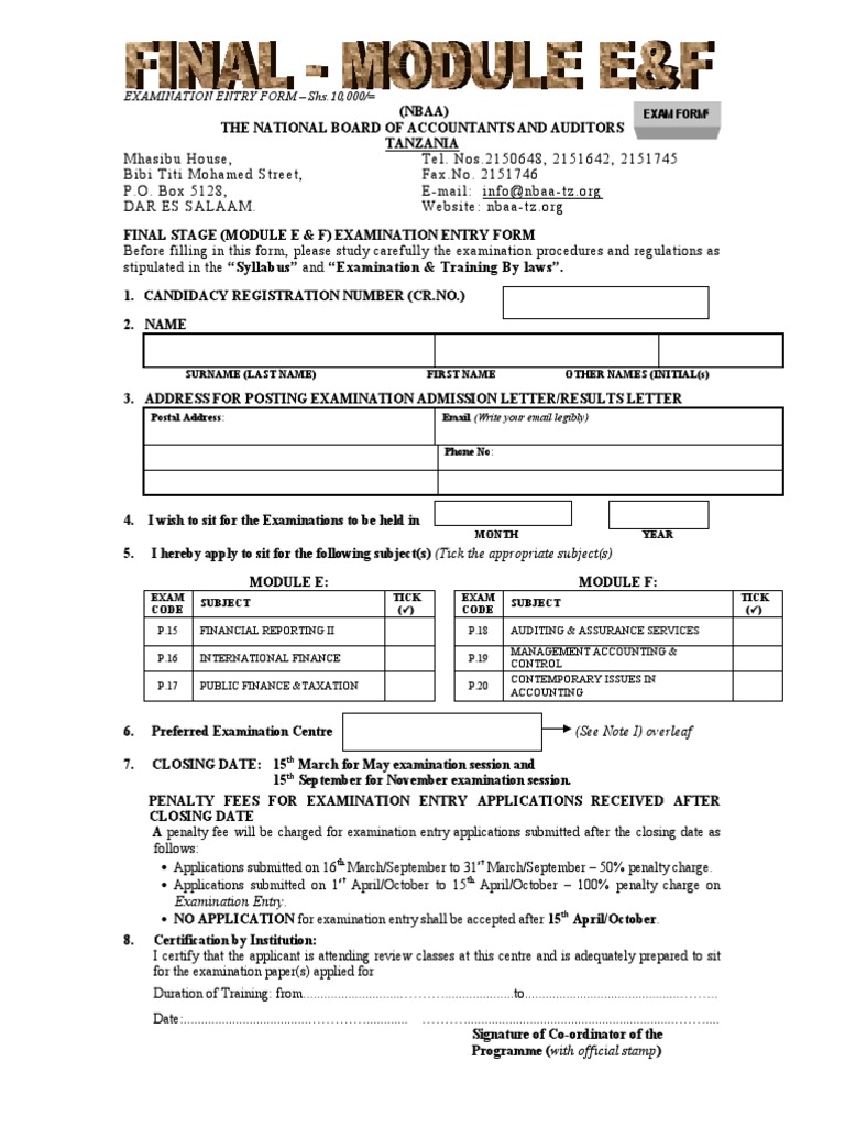 Nbaa Exam Entry Form Mod E&f | PDF | Money Order | Cheque