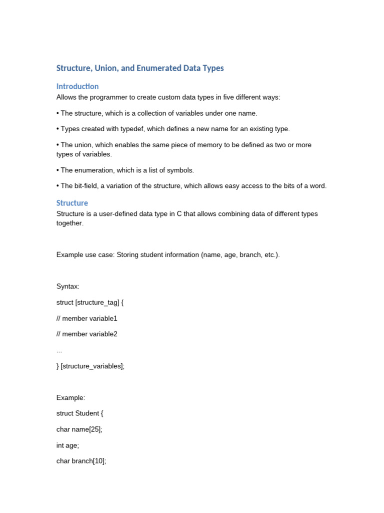 Structure Union Enum Types Complete | PDF | Computer Programming ... Structure Union Enum Types Complete | PDF | Computer Programming ...