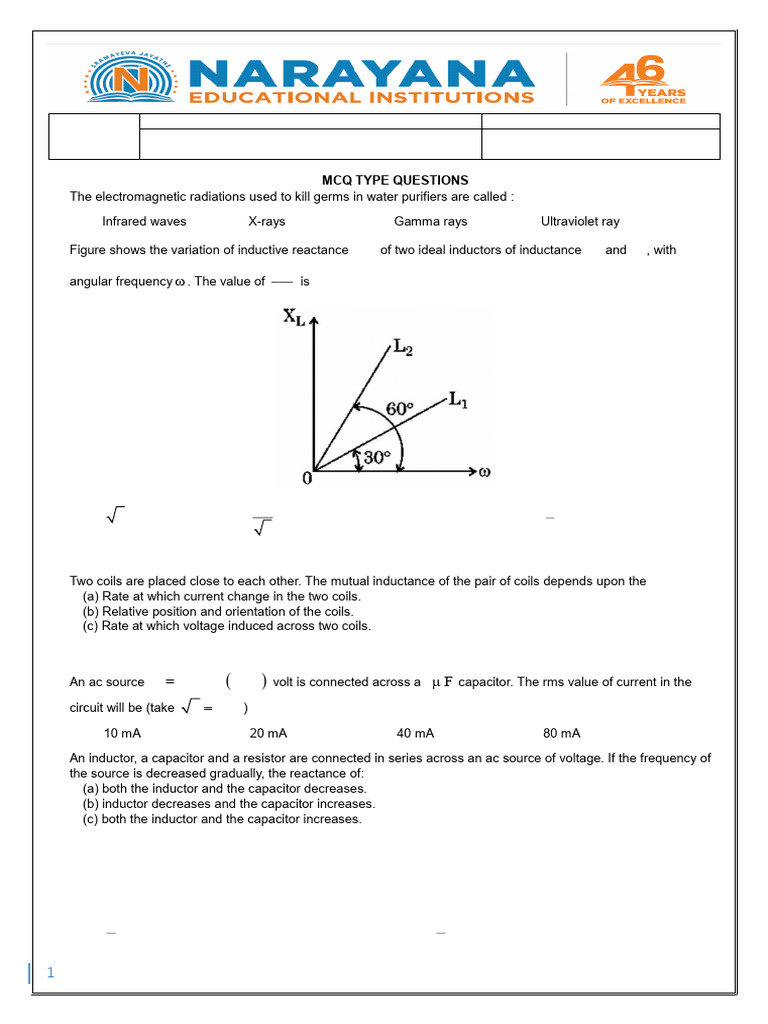 Electromagnetic Induction & AC Worksheet | PDF | Inductor | Inductance